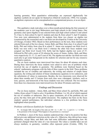 Algebraic Thinking In Geometry At High School Level Students Use Of ...