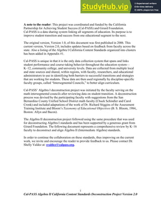 Algebra II California Content Standards Standards Deconstruction Project. Version 2.0 | PDF ...