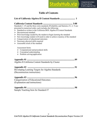 Algebra II California Content Standards Standards Deconstruction ...