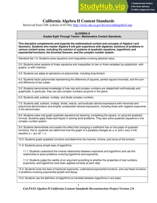 Algebra II California Content Standards Standards Deconstruction ...