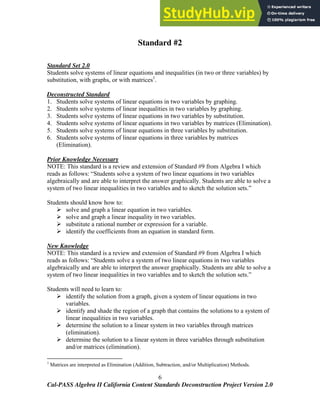 Algebra II California Content Standards Standards Deconstruction ...