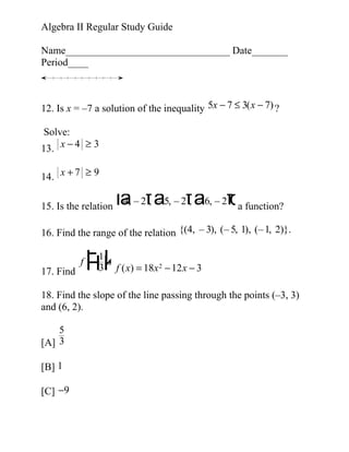 Algebra ii study guide | RTF