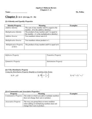Algebra I Midterm Review | DOC