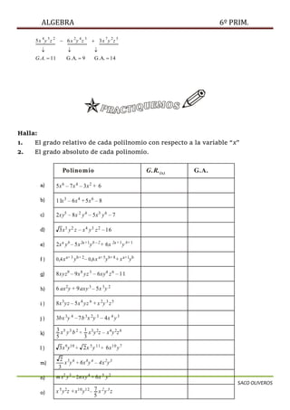 ALGEBRA, es una información para estudiantes de sexto de primaria. | DOC