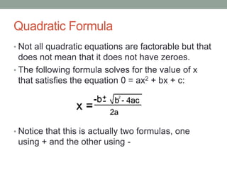 Algebra lesson 4.2 zeroes of quadratic functions | PPTX