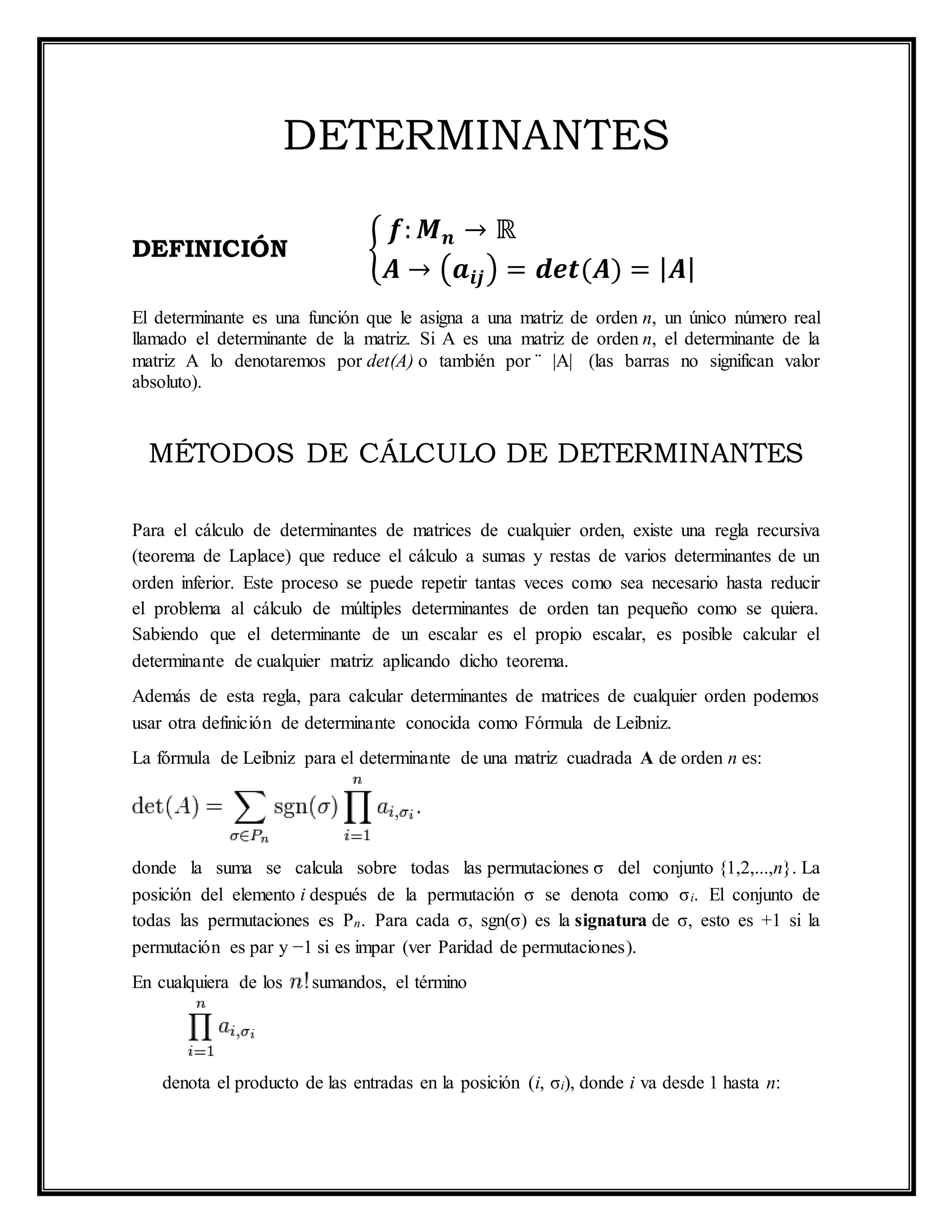 Algebra lineal determinantes | DOCX