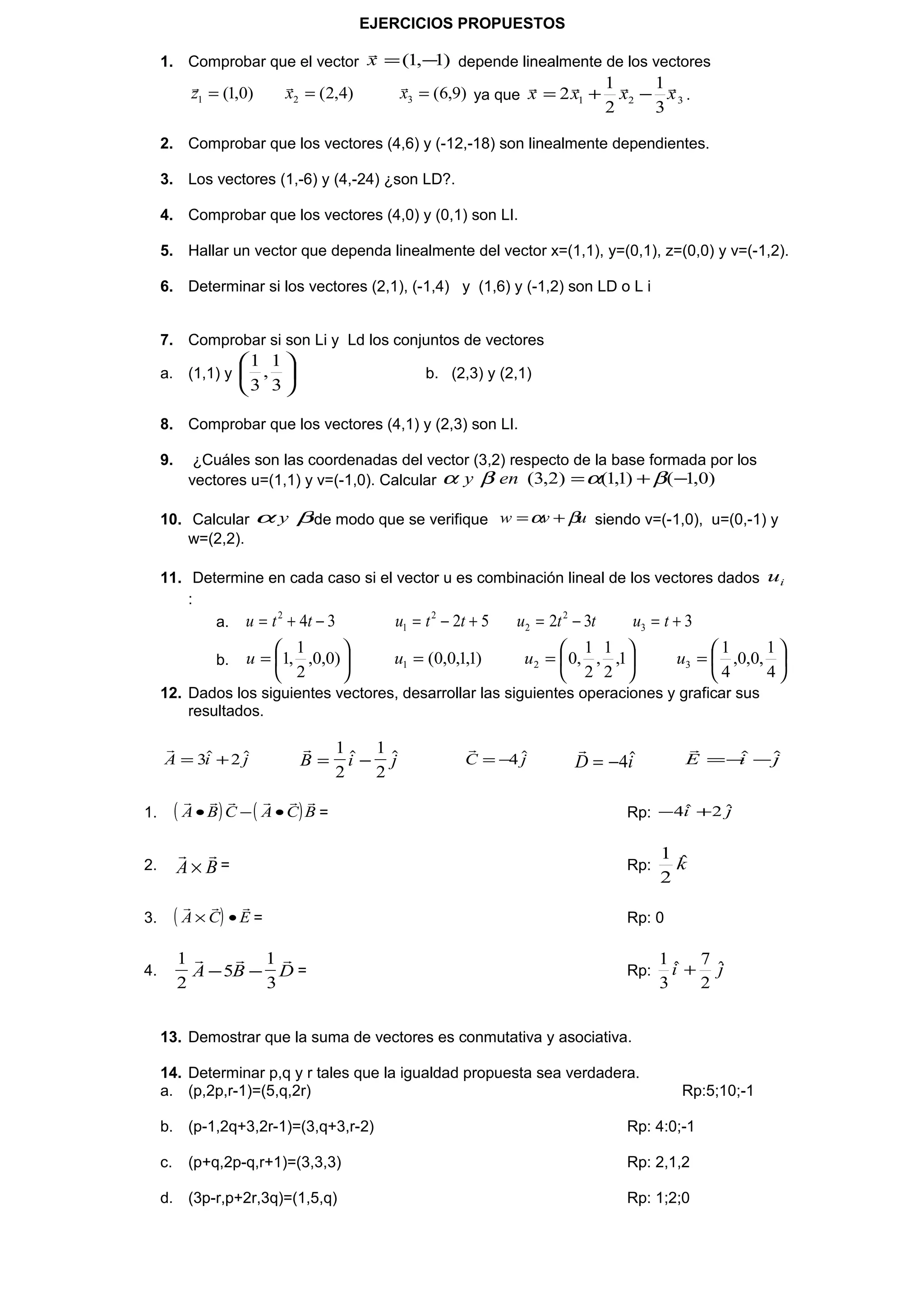 Algebra lineal vectores | DOC | Physics | Science