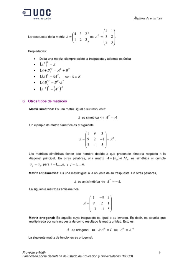 Algebra matrices | PDF