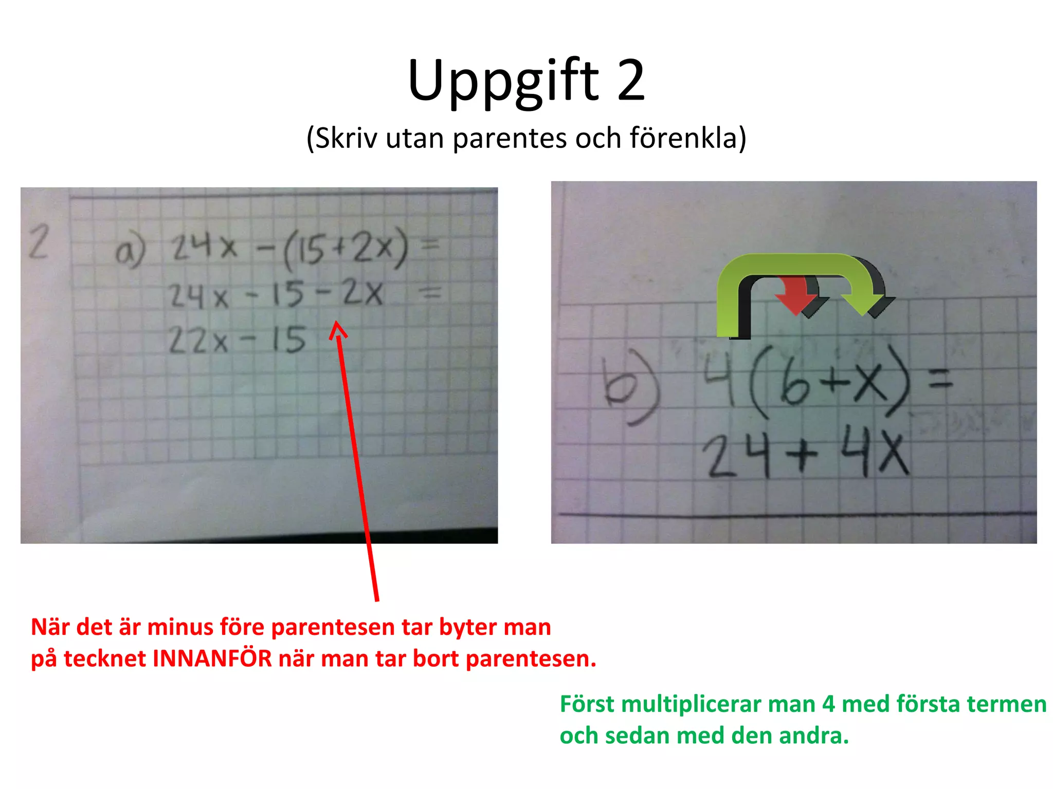 Algebra och ekvationer prov 1 | PPT