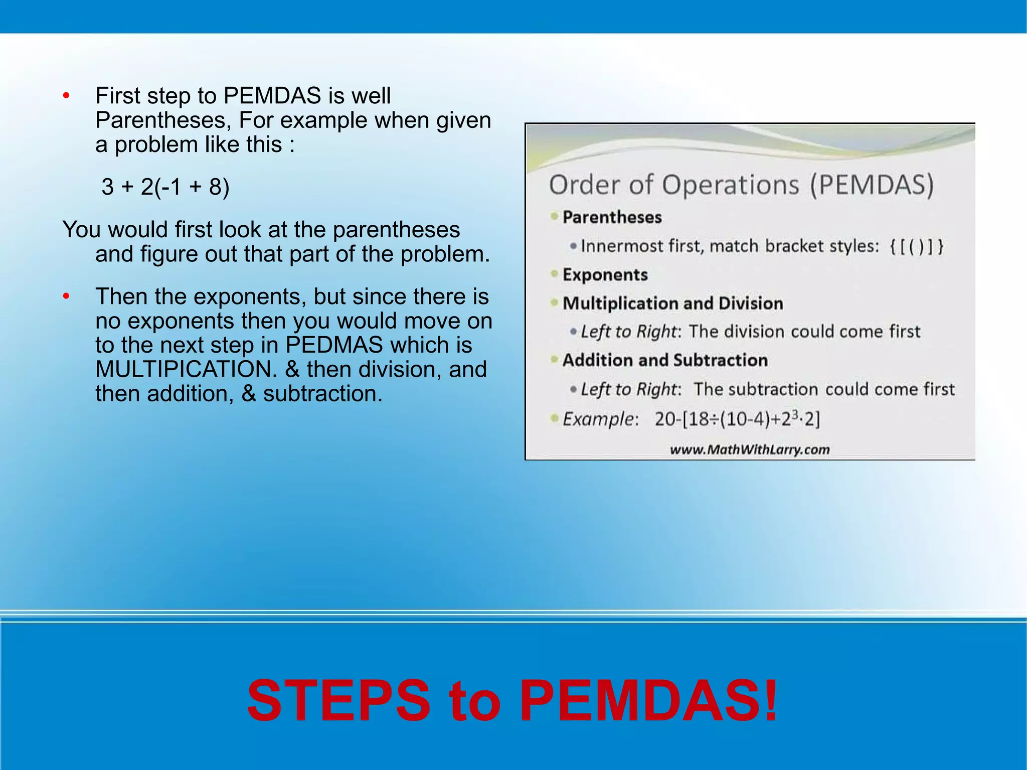 PEDMAS ppt. For Mrs. Ewart | PPT
