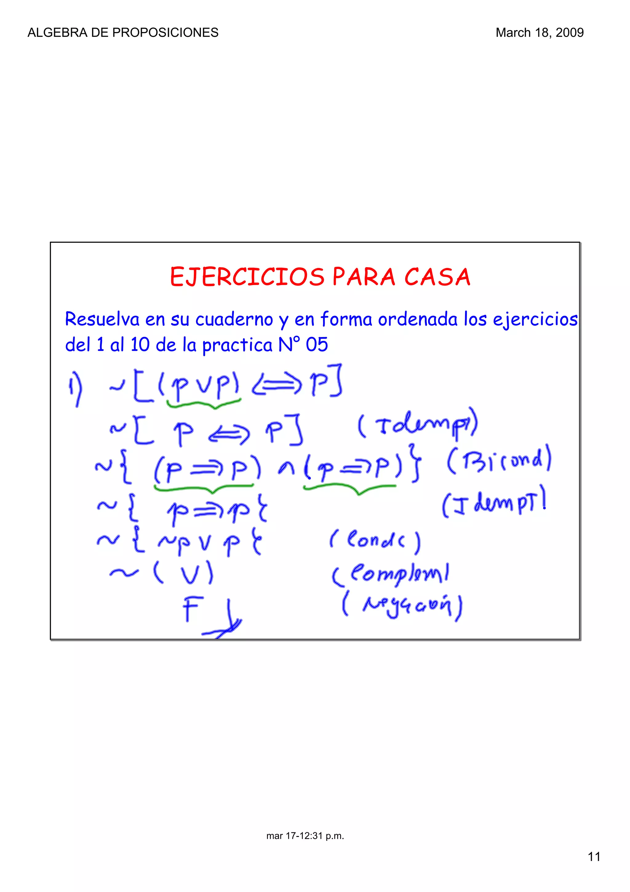 Algebra proposiciones | PDF