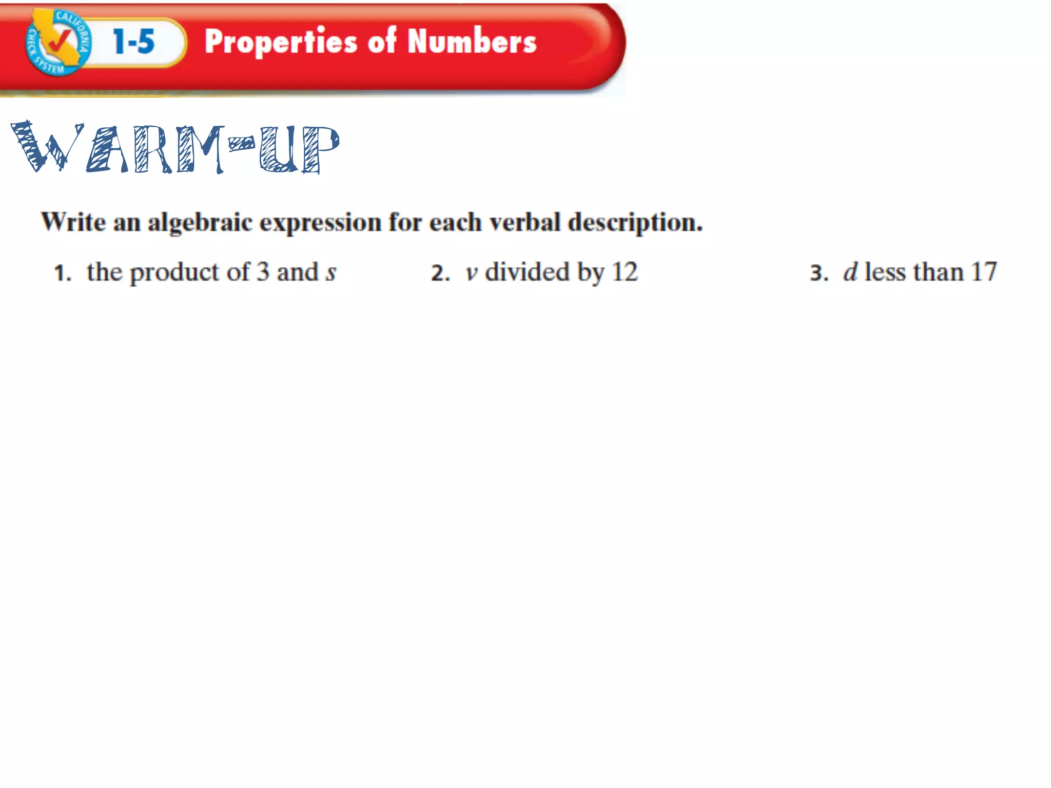 Algebra readiness properties of numbers | PDF