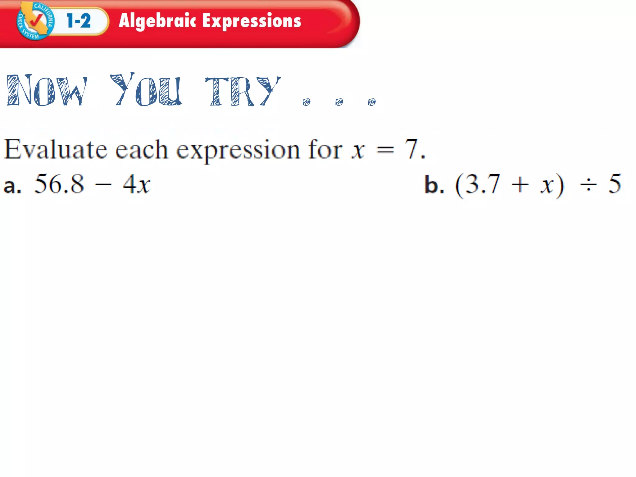Algebra readiness writing and evaluating expressions | PPT
