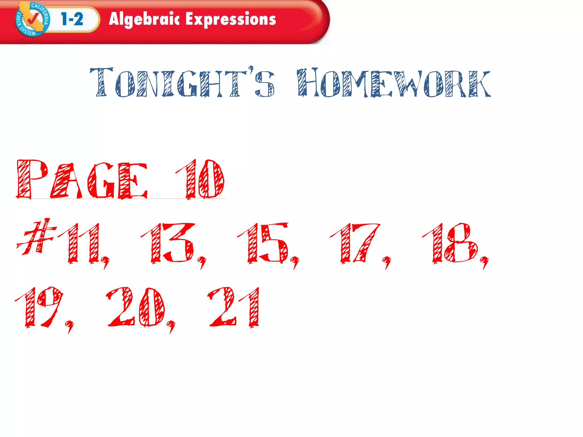 Algebra readiness writing and evaluating expressions | PPT