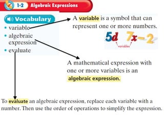 Algebra readiness writing and evaluating expressions | PPT