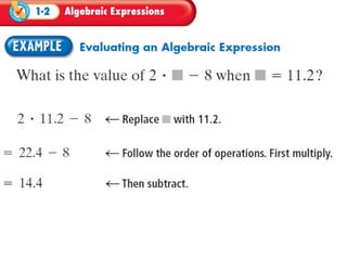Algebra readiness writing and evaluating expressions | PPT