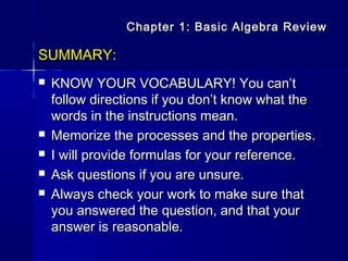 Algebra review | PPT