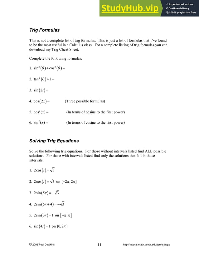 Algebra Trigonometry Problems | PDF | Physics | Science