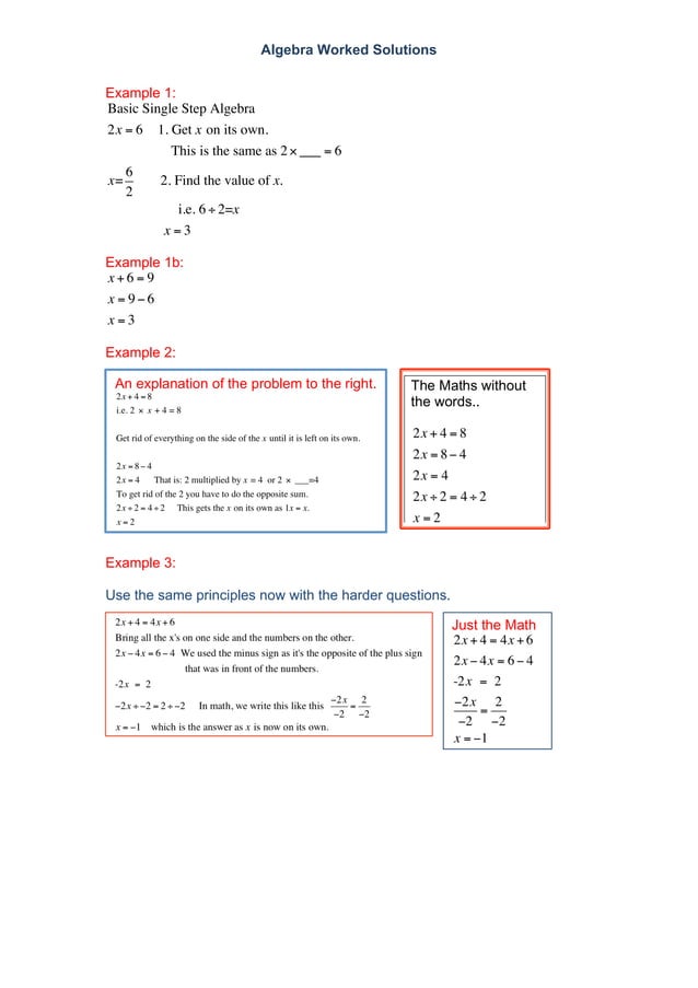 Algebra worked solutions | PDF