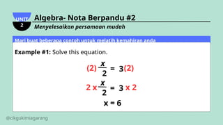 Algebra Nota berpandu: menyelesaikan persamaan mudah | PPT