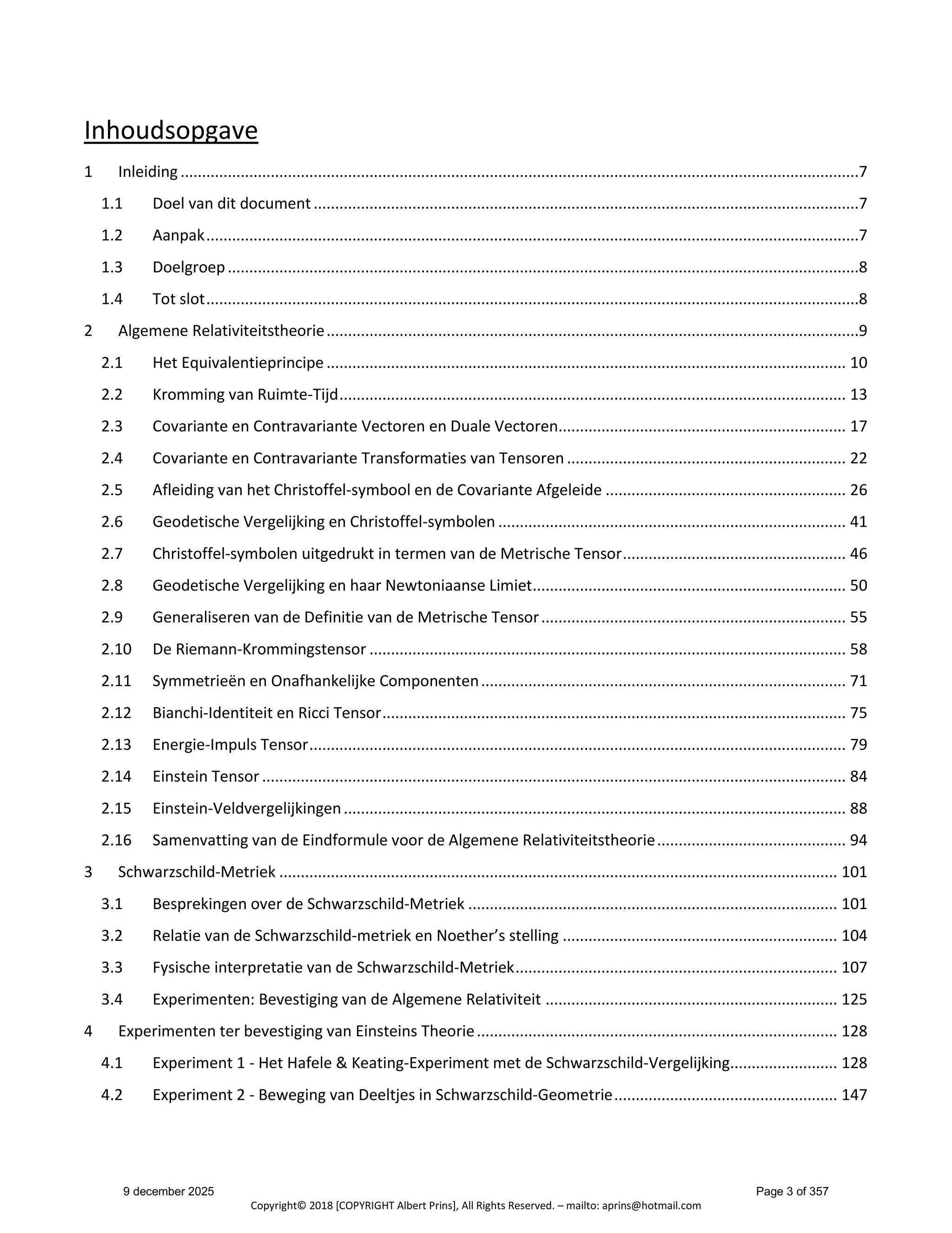 EINSTEINS ALGEMENE RELATIVITEITSTHEORIE Een Tensoranalytische ...