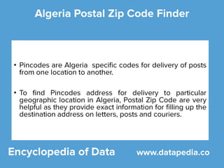 Algeria Postal Zip Codes Lookup - Datapedia | PPT