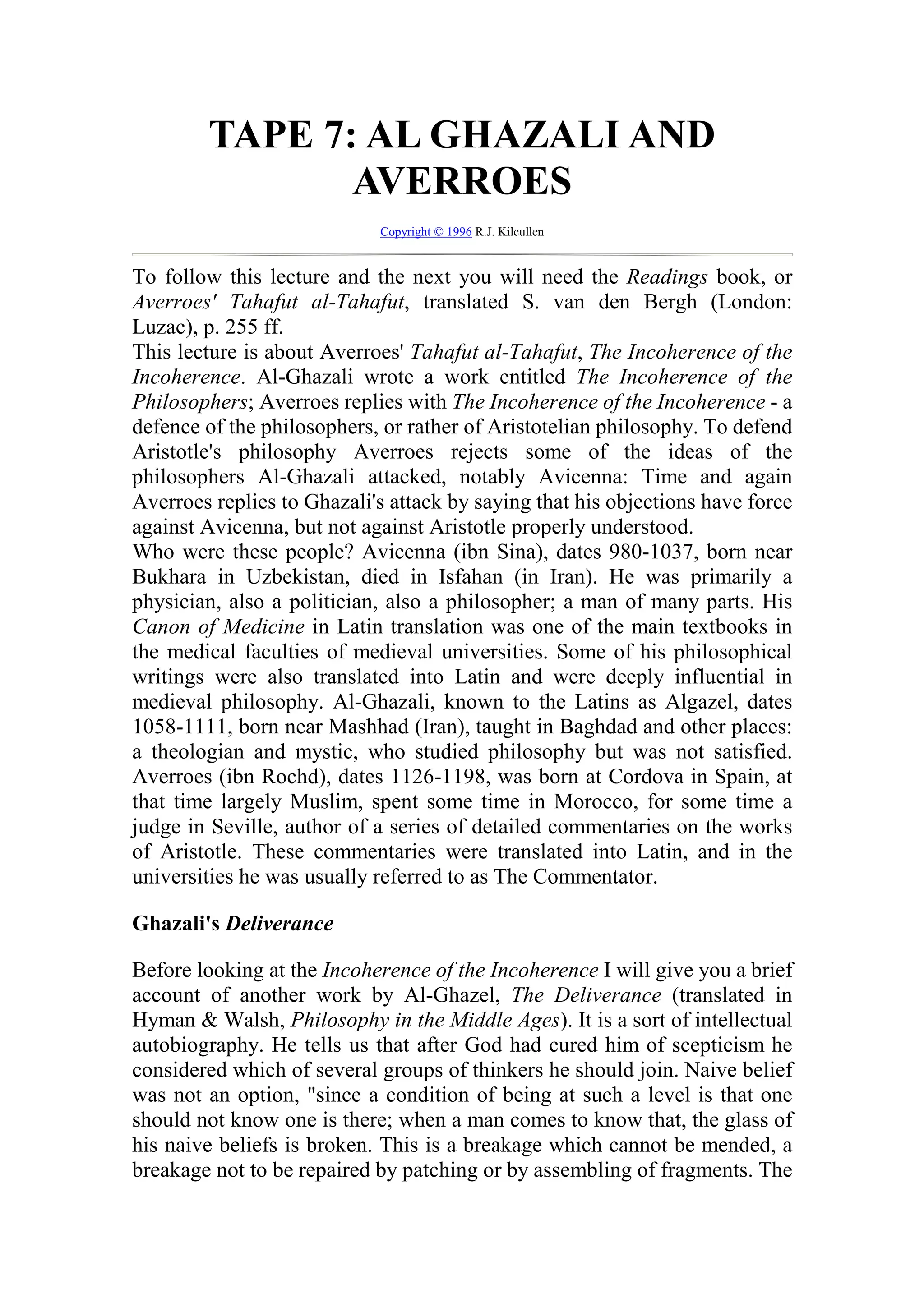 Al Ghazali And Averroes | PDF