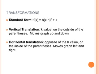 Alg II Unit 4-1 Quadratic Functions and Transformations | PPTX