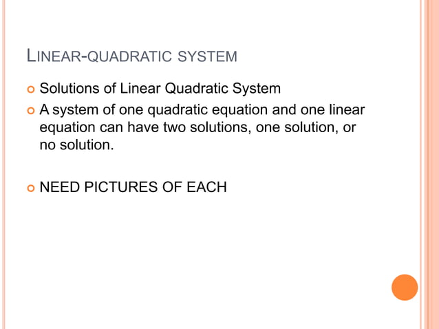 Alg II Unit 4-9 Solving Quadratic Systems | PPT