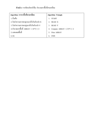 ใบความรู้ขั้นตอนการทำงาน Algorithm | PDF