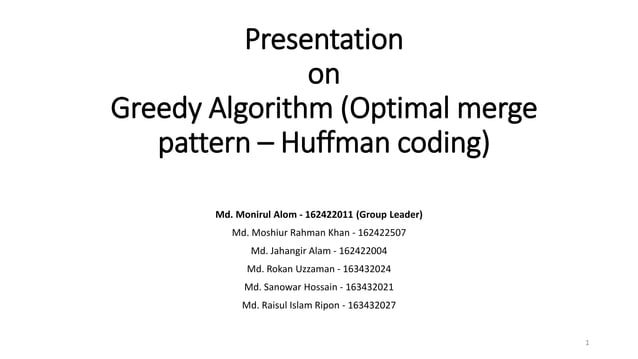 Greedy Algorithm Huffman Coding Ppt