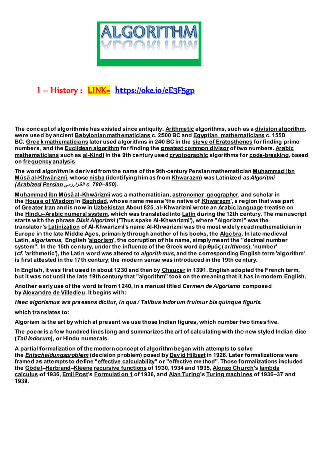 Algorithm - History and introduction | PDF