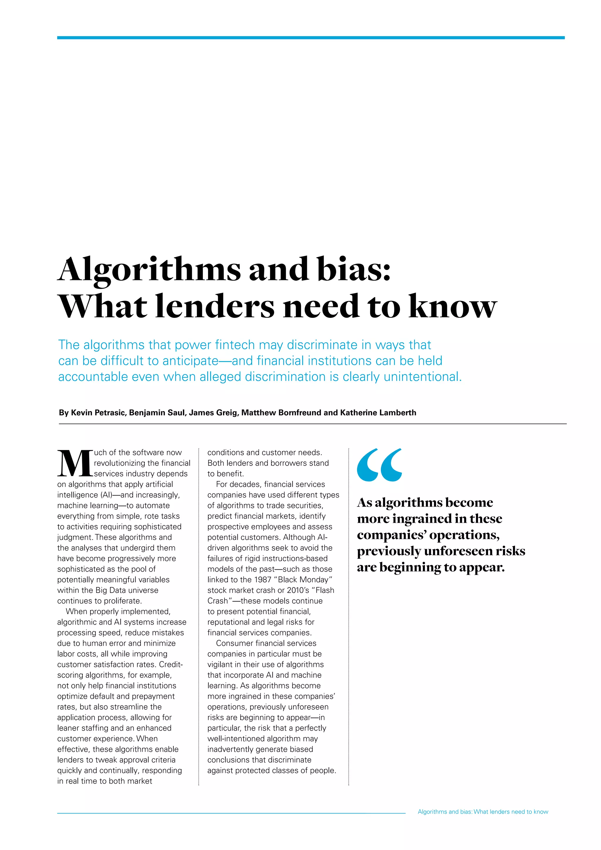 Algorithms and bias: What lenders need to know | PDF