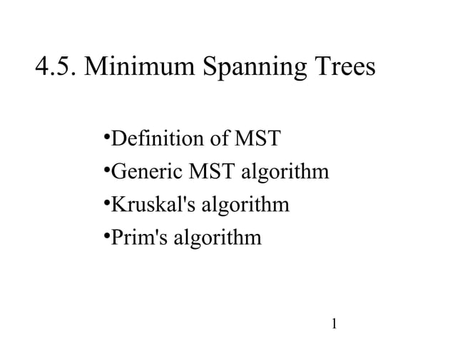 Minimum Spanning Trees Algorithm Ppt