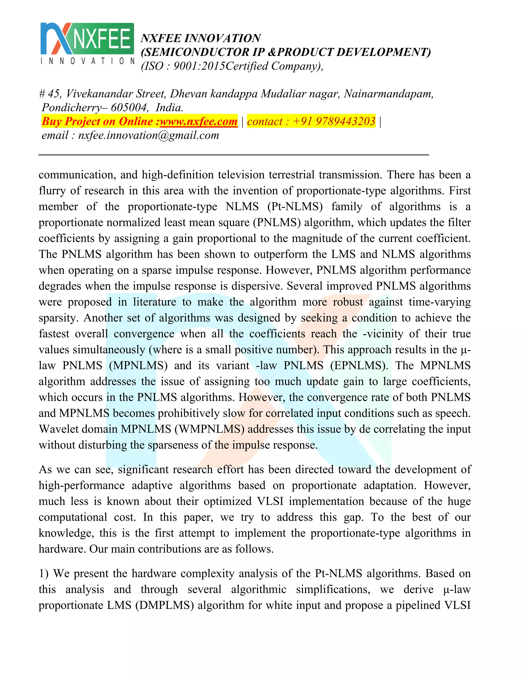 Algorithm and vlsi architecture design of proportionate type lms adaptive filters for sparse ...