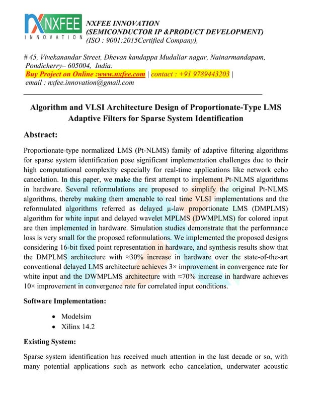 Algorithm and vlsi architecture design of proportionate type lms adaptive filters for sparse ...