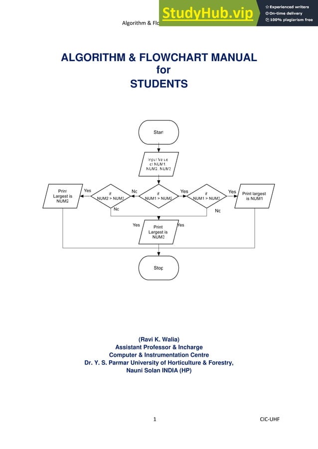Algorithm Flowchart Manual ALGORITHM FLOWCHART MANUAL For STUDENTS | PDF