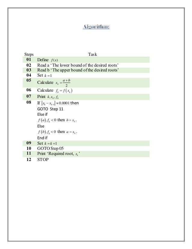 Algorithm For Bisection Method