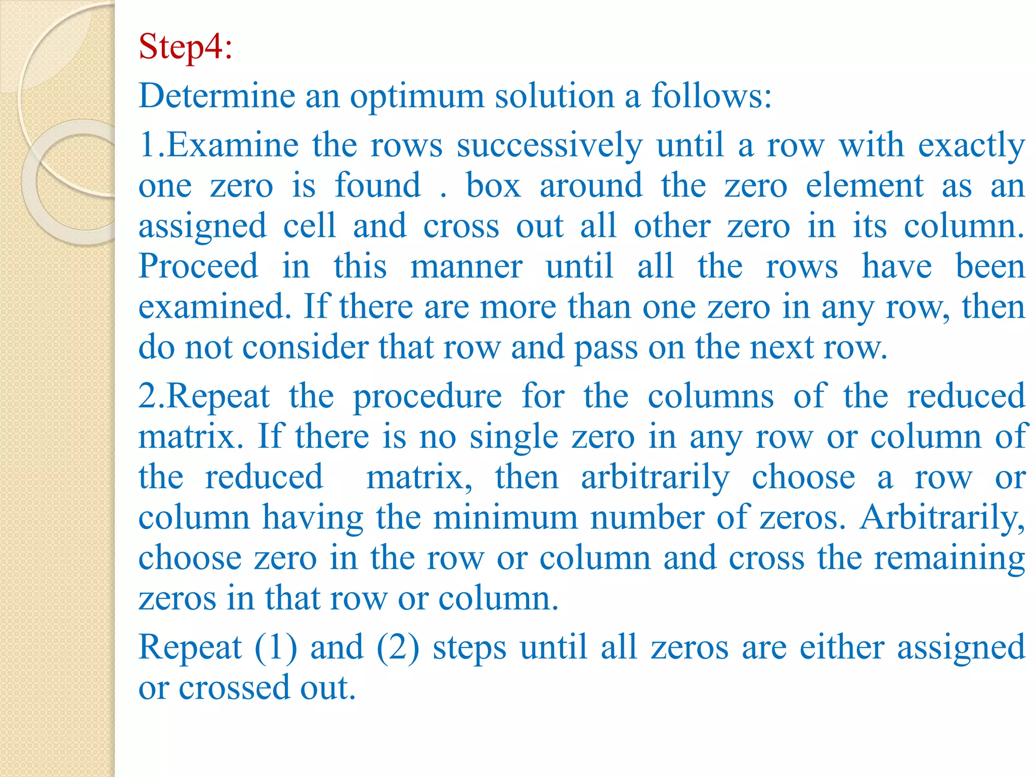 Algorithm for Hungarian Method of Assignment | PPTX
