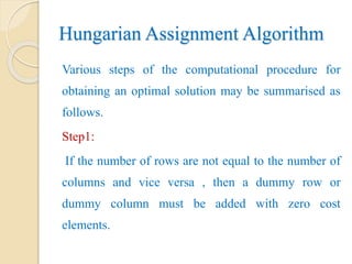 Algorithm for Hungarian Method of Assignment | PPTX
