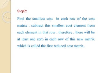 Algorithm for Hungarian Method of Assignment | PPTX