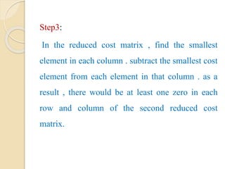 Algorithm for Hungarian Method of Assignment | PPTX