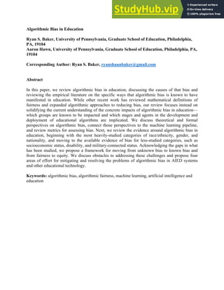 Algorithmic Bias In Education | PDF
