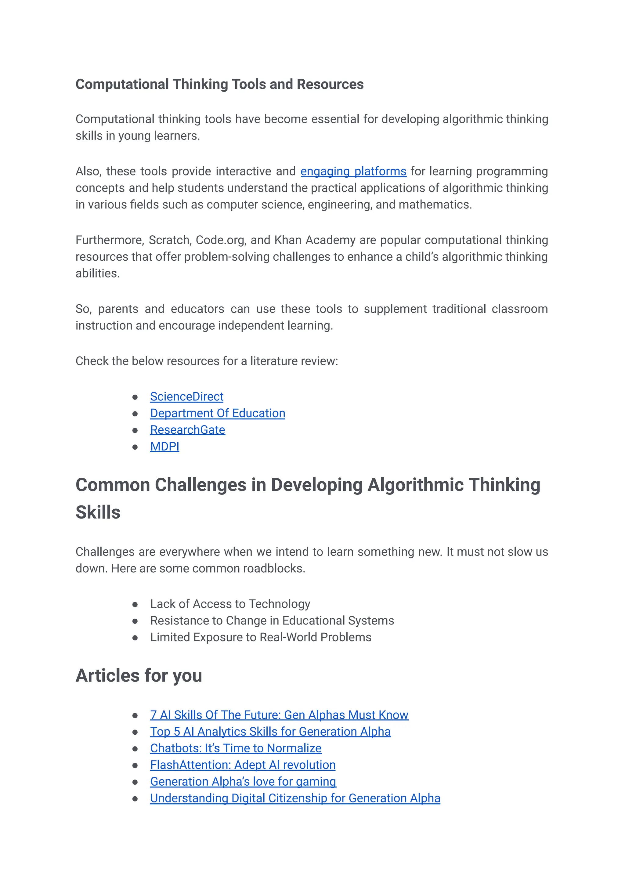 Algorithmic Thinking_ Basics for Gen Z and Gen Alpha.pdf | Educational Assessment | Education