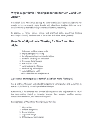 Algorithmic Thinking_ Basics for Gen Z and Gen Alpha.pdf | Educational Assessment | Education