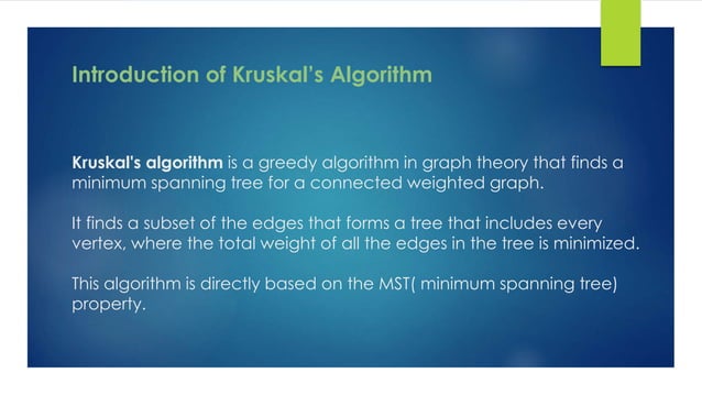 Understanding Kruskal's Algorithm: From Theory to Real-World Application | PPTX