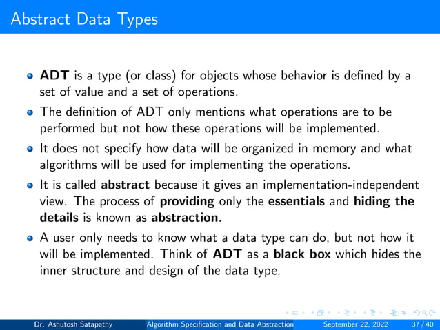 Algorithm Specification And Data Abstraction Ppt