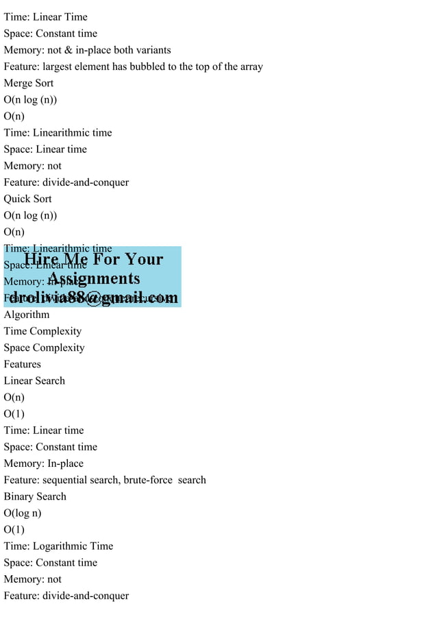 Algorithmtime Complexityspace Complexityfeatureslinear Searcpdf
