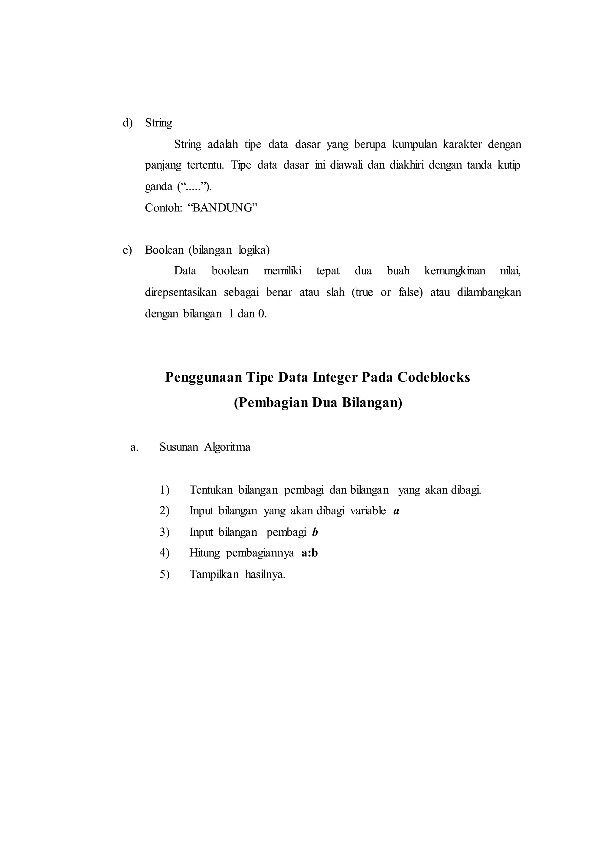 Pembagian Dua Bilangan Menggunakan Fungsi Integer Pada Codeblocks | DOCX
