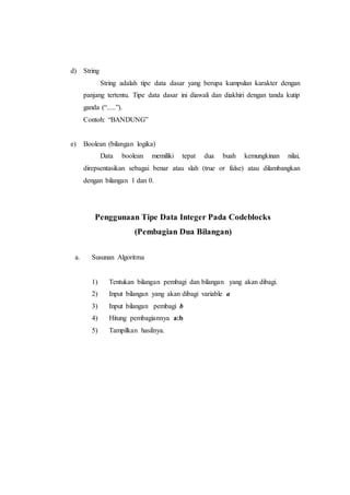 Pembagian Dua Bilangan Menggunakan Fungsi Integer Pada Codeblocks | DOCX